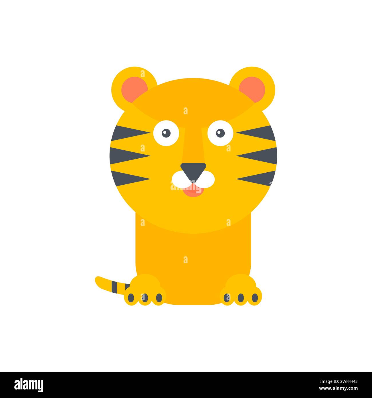 Cute baby tiger character, yellow cub with black stripes on kawaii face ...