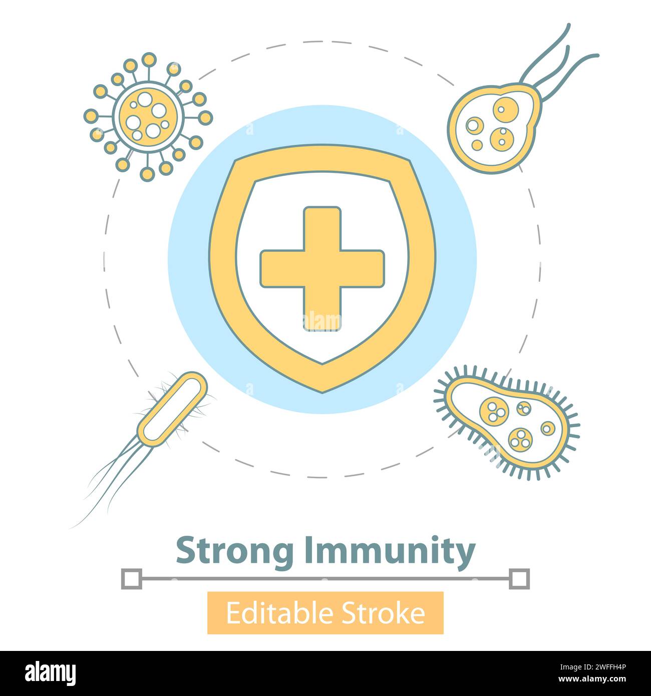 Vector Icon Of Strong Immune System Protection Against Virus Germs And