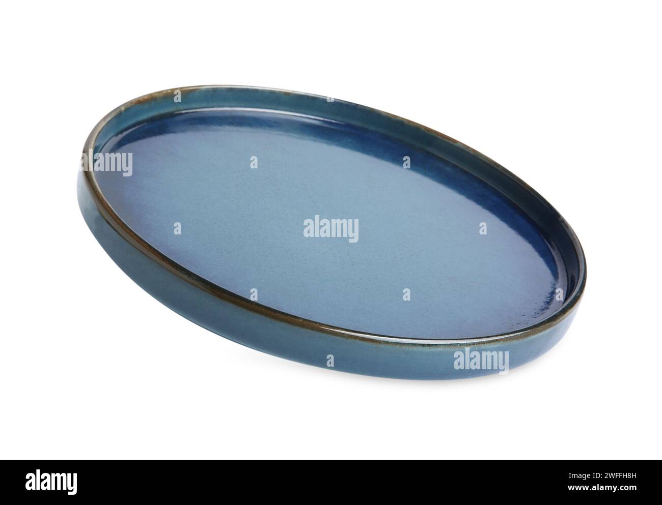 Beautiful blue ceramic plate isolated on white Stock Photo - Alamy