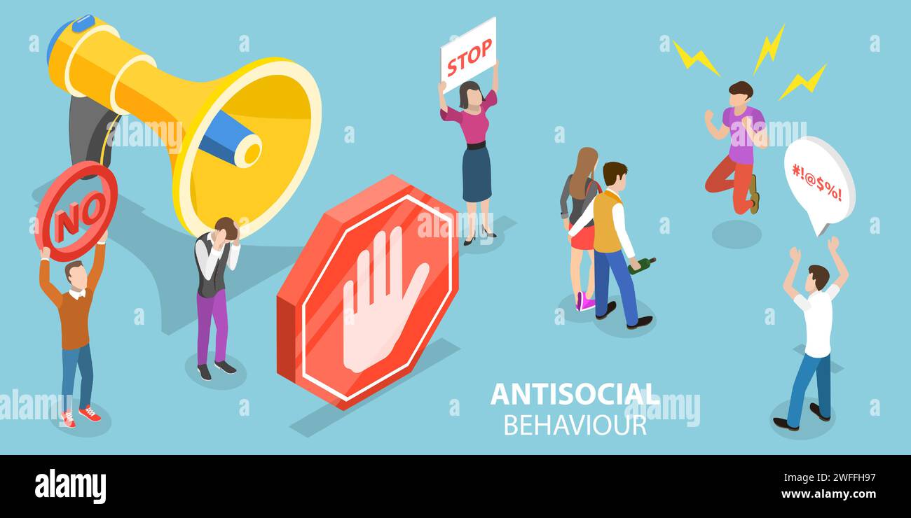 3D Isometric Flat Vector Conceptual Illustration of Antisocial ...
