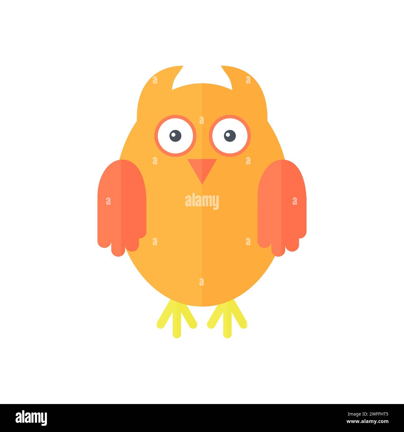 Cute owl with eyes and beak of simple geometric shape, childish funny ...