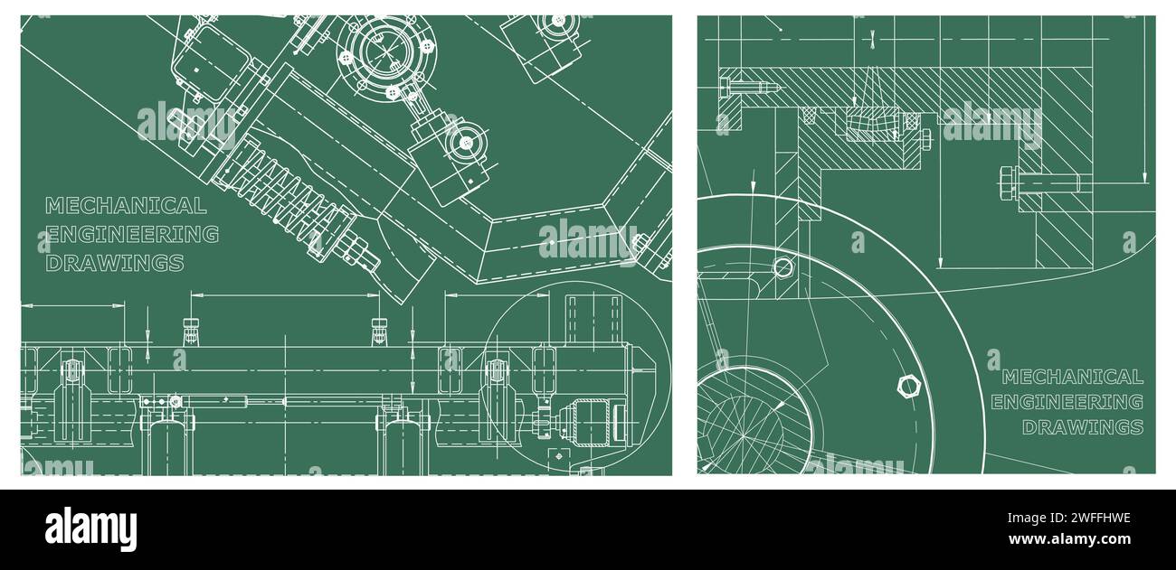 Blueprint. Engineering illustration set. Computer aided design systems ...