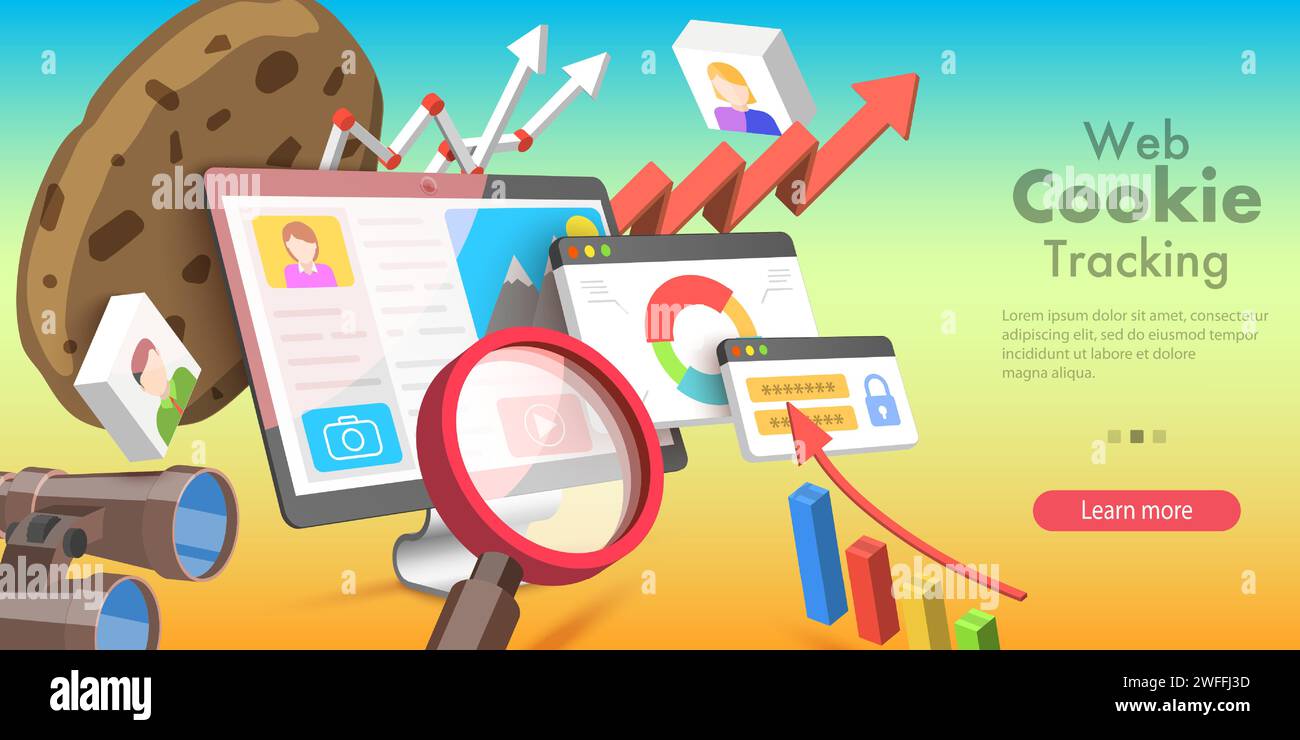 3D Vector Conceptual Illustration of Web Cookie Tracking, Internet ...