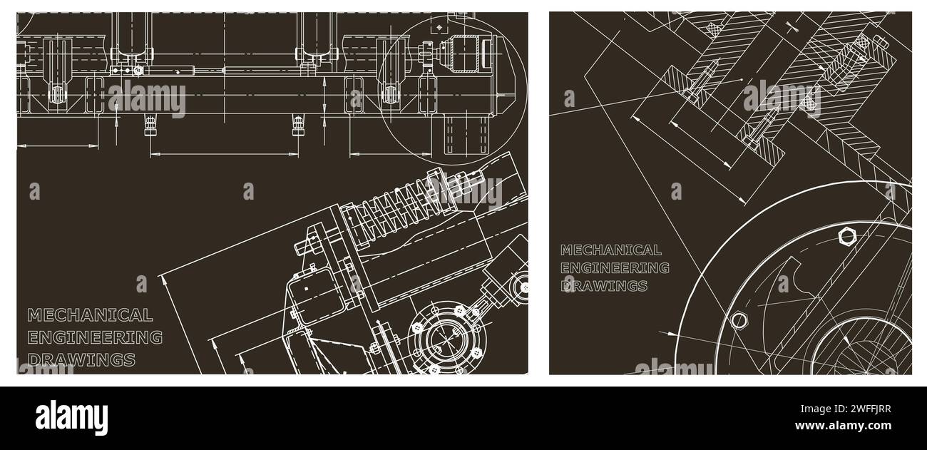 Mechanical engineering drawing. Engineering illustration set. Cover ...
