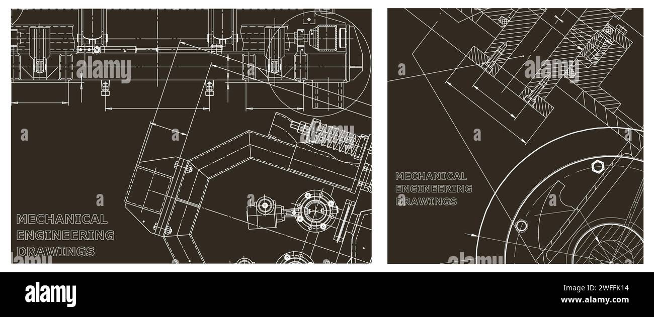 Mechanical engineering drawing. Engineering illustration set. Cover ...