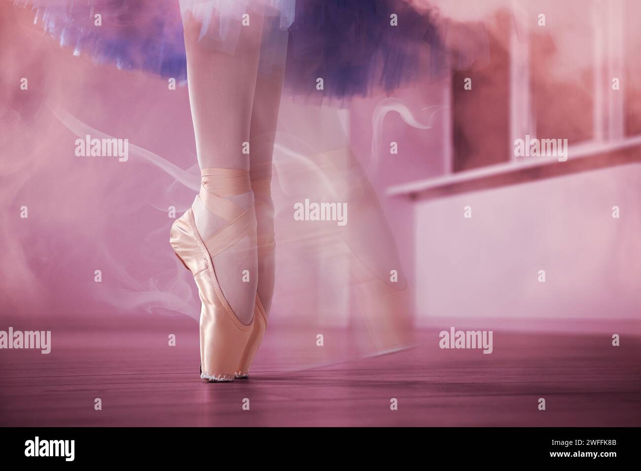 Perfection in ballet. Woman dancing in pointe shoes in studio, closeup ...