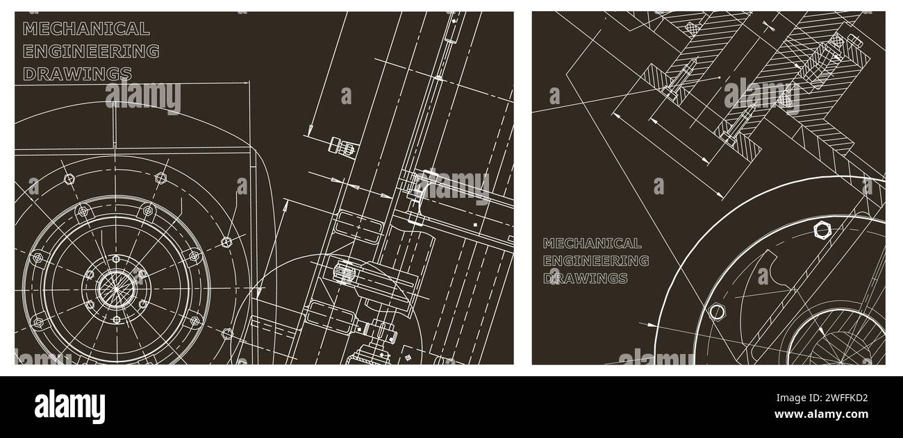 Mechanical engineering drawing. Engineering illustration set. Cover ...