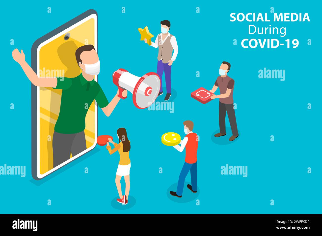 3D Isometric Flat Vector Conceptual Illustration of Social Media Acivities during Covid-19 ...