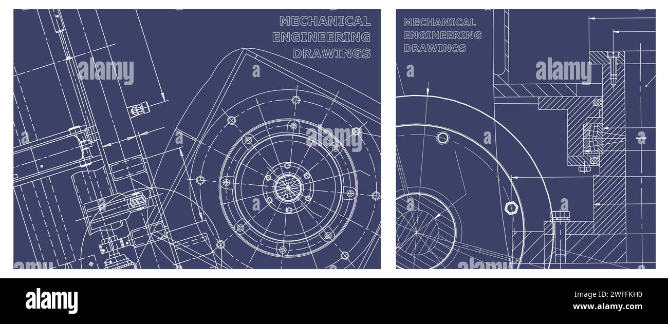 Blueprint. Engineering illustration set. Instrument-making drawings ...