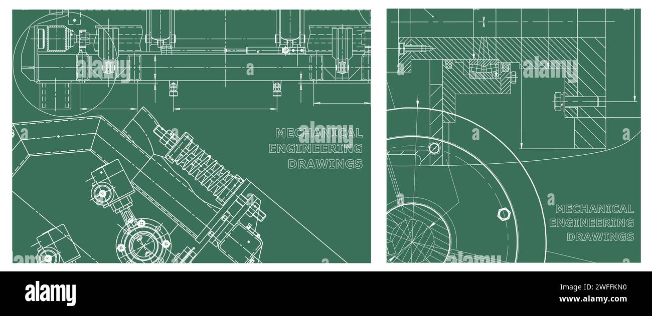 Blueprint. Computer aided design systems. Engineering illustration set ...