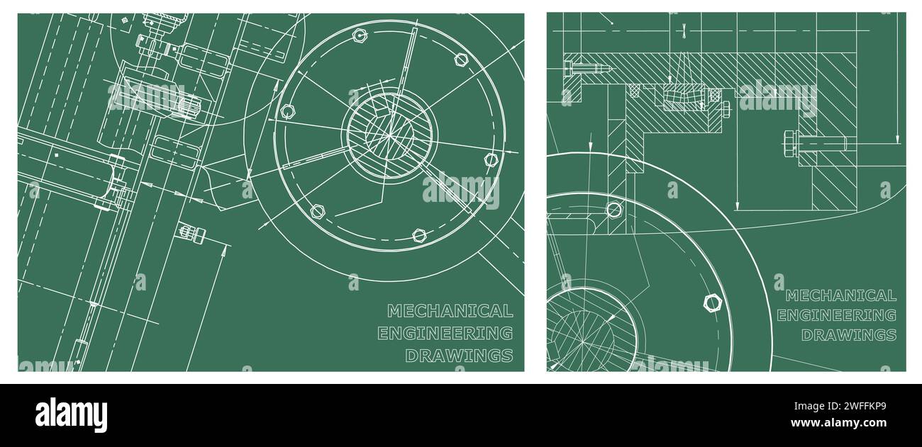 Blueprint. Computer aided design systems. Engineering illustration set ...