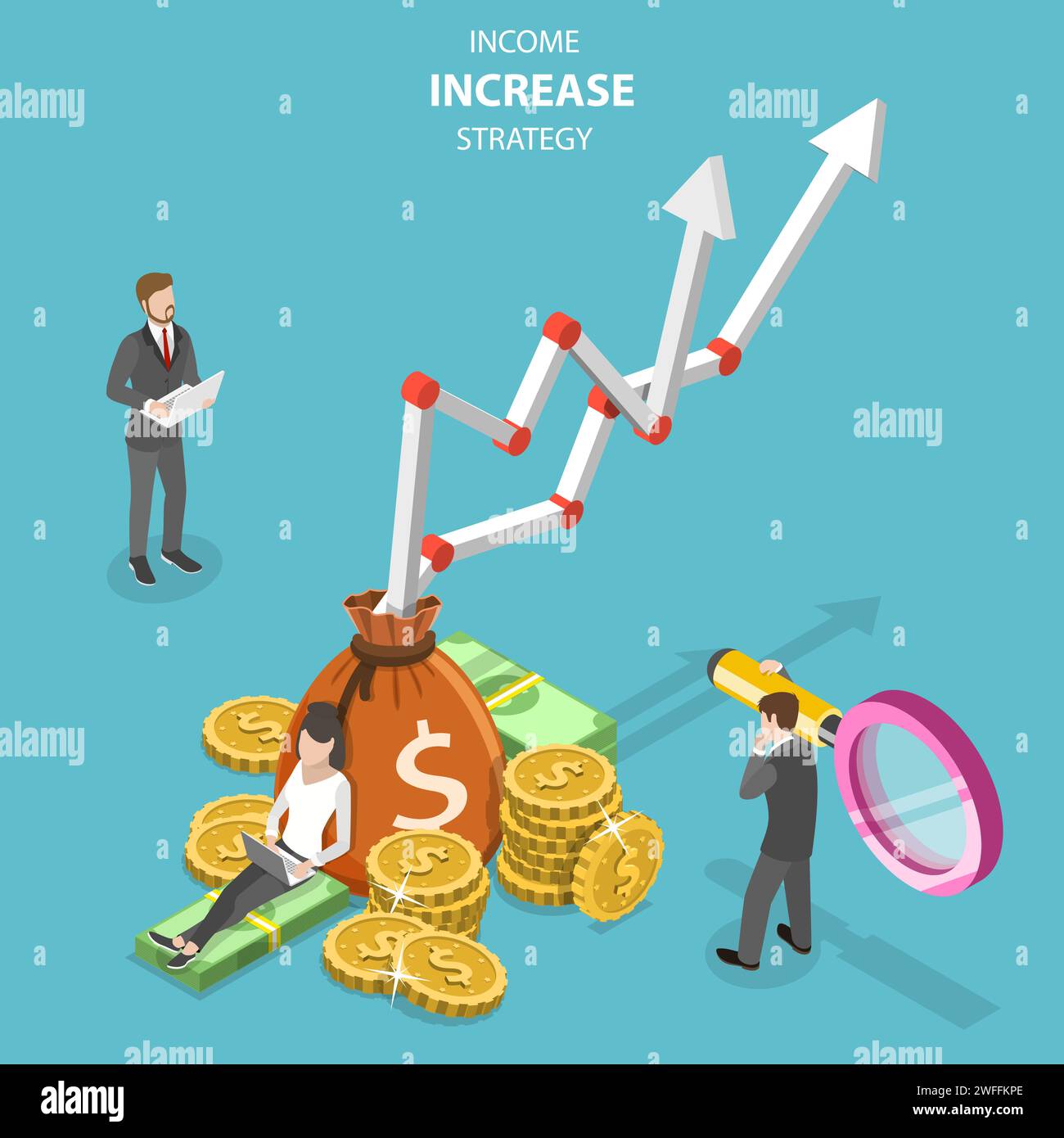 Isometric flat vector concept of income increase strategy, financial ...