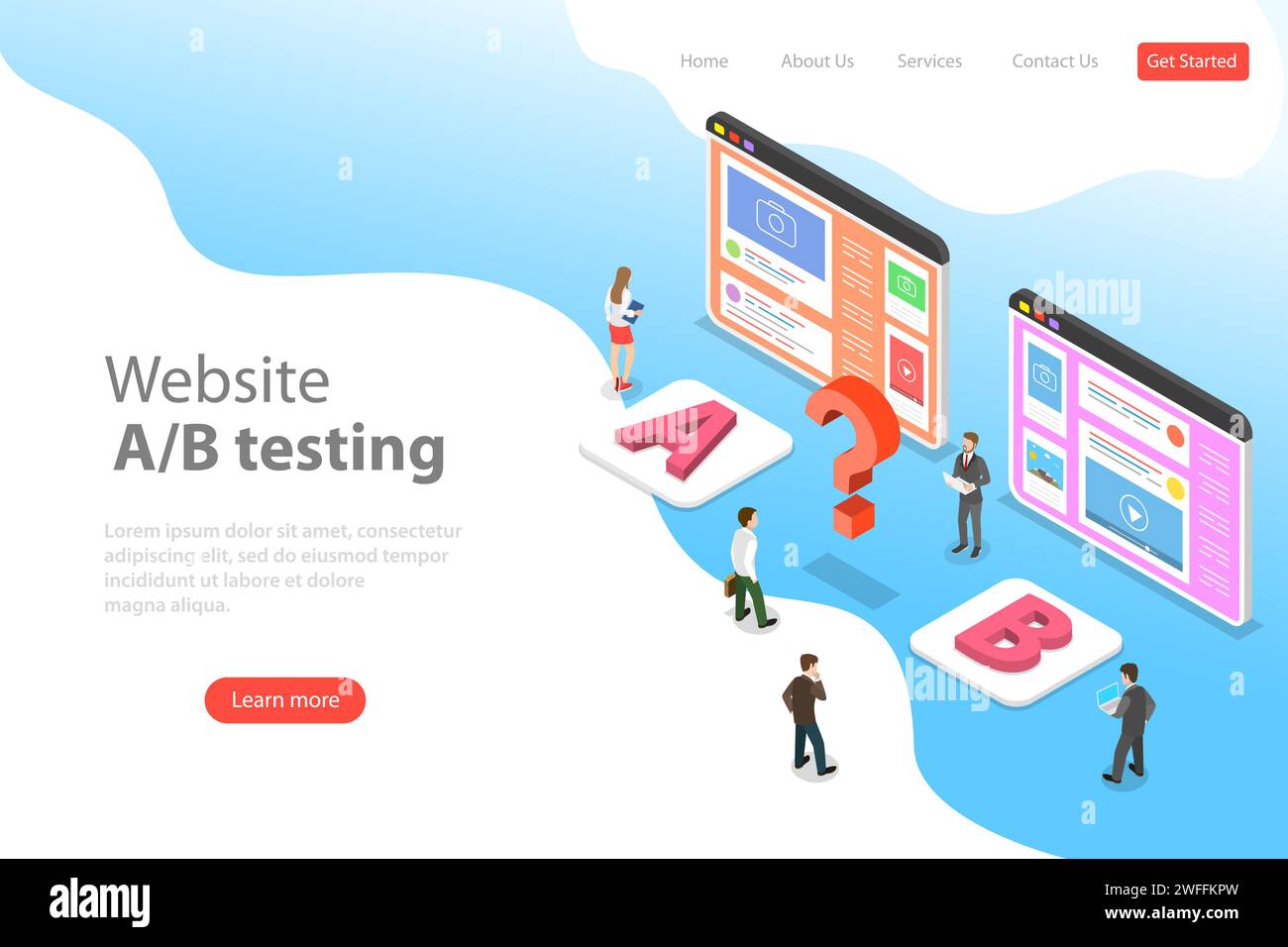 Isometric flat vector landing page template of AB testing, split test ...
