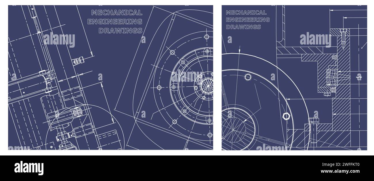 Blueprint. Engineering illustration set. Instrument-making drawings ...