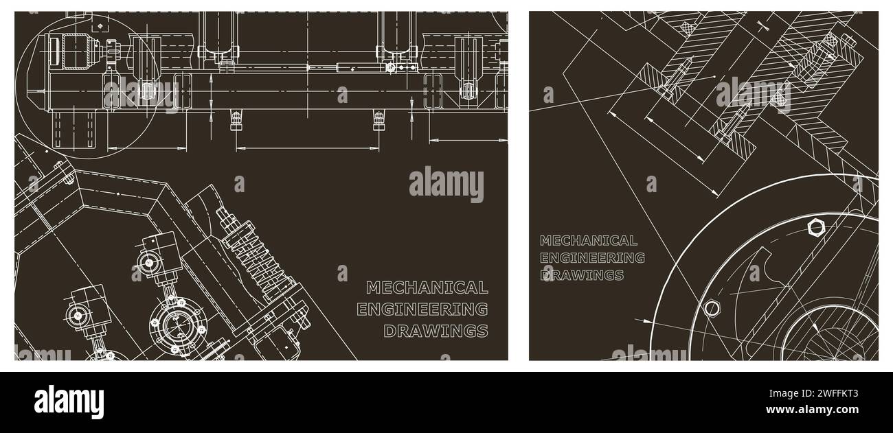 Blueprint. Engineering illustration set. Computer aided design systems ...