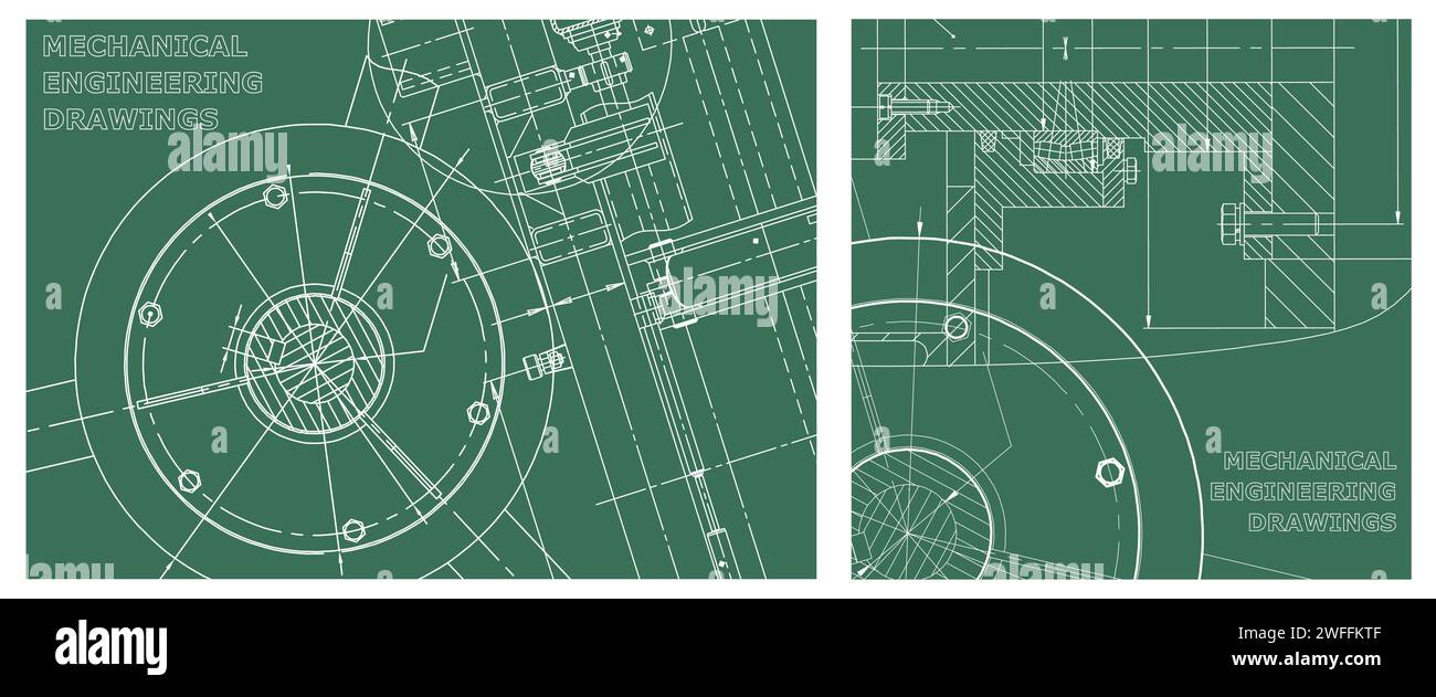 Blueprint. Computer aided design systems. Engineering illustration set ...