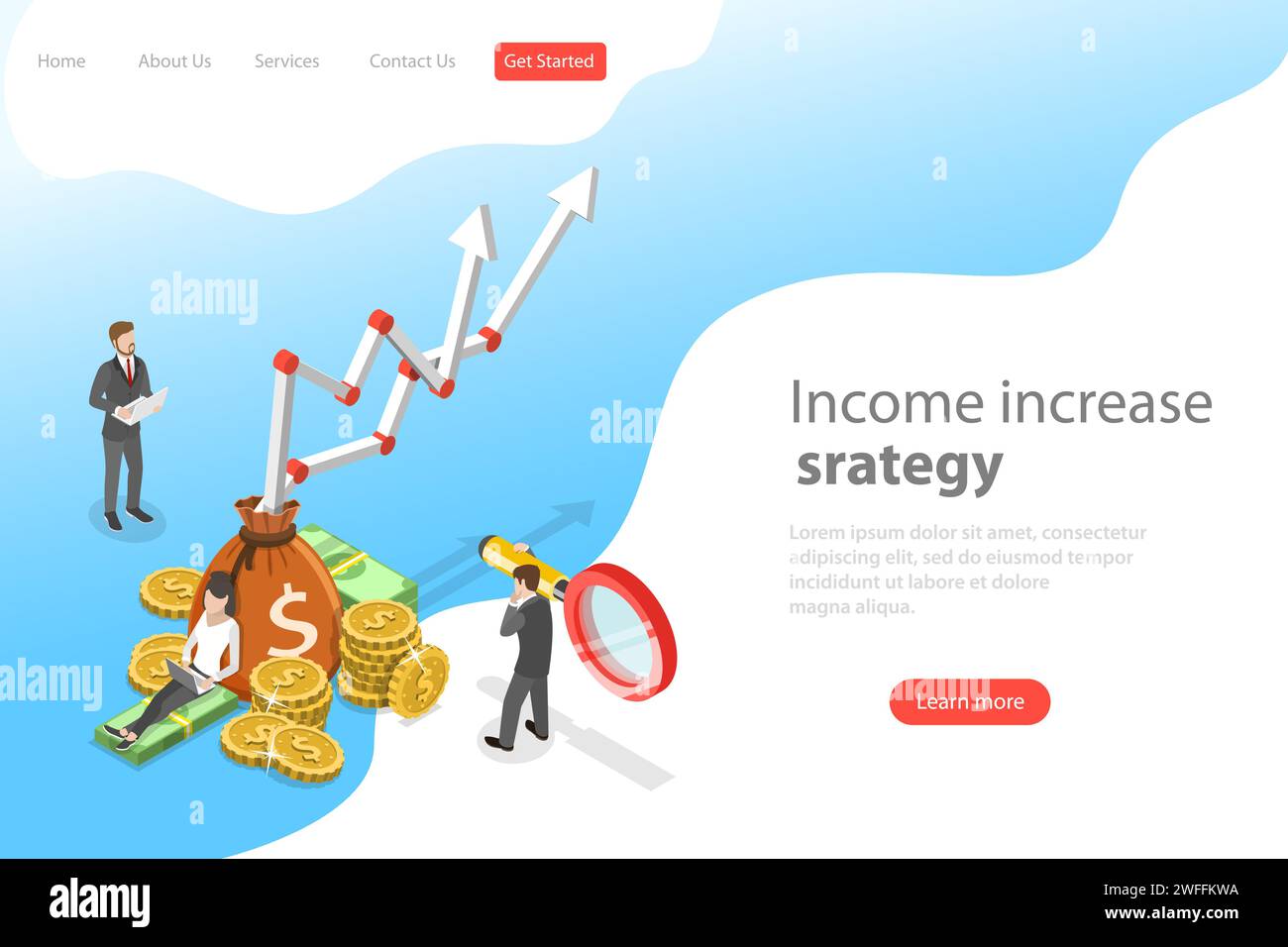 Isometric flat vector landing page template of income increase strategy ...