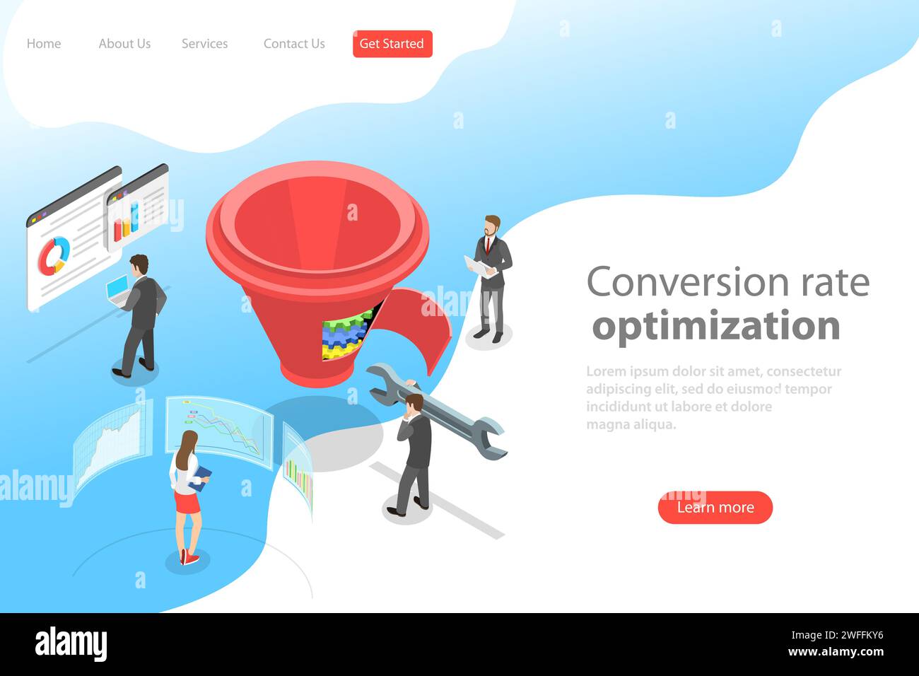 Isometric flat vector landing page template of conversion rate ... Isometric flat vector landing page template of conversion rate ...