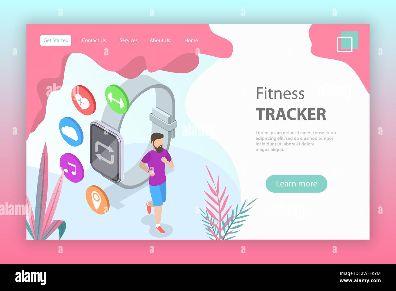 Isometric flat vector landing page template of fitness tracker, smart ...