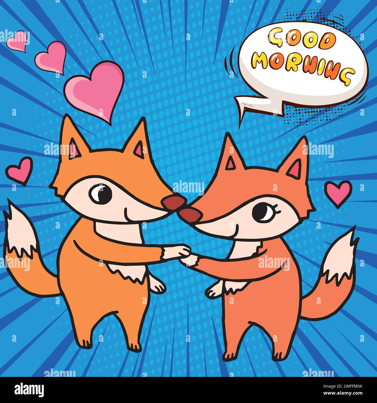 Cute Couple Fox Love Pop Art Style Stock Vector Image And Art Alamy