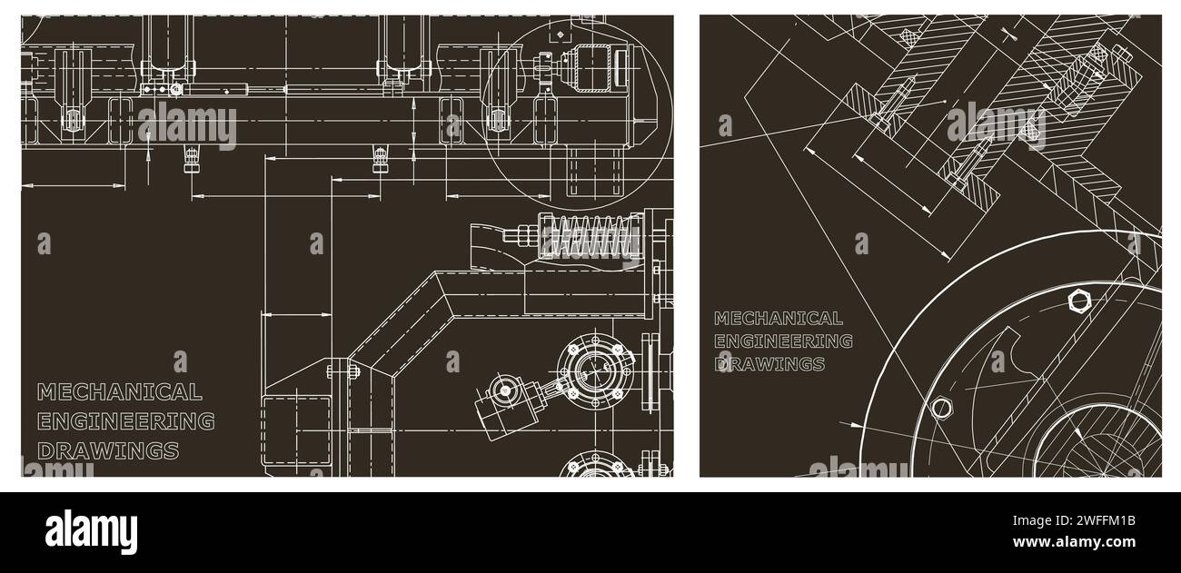 Mechanical engineering drawing. Engineering illustration set. Cover ...