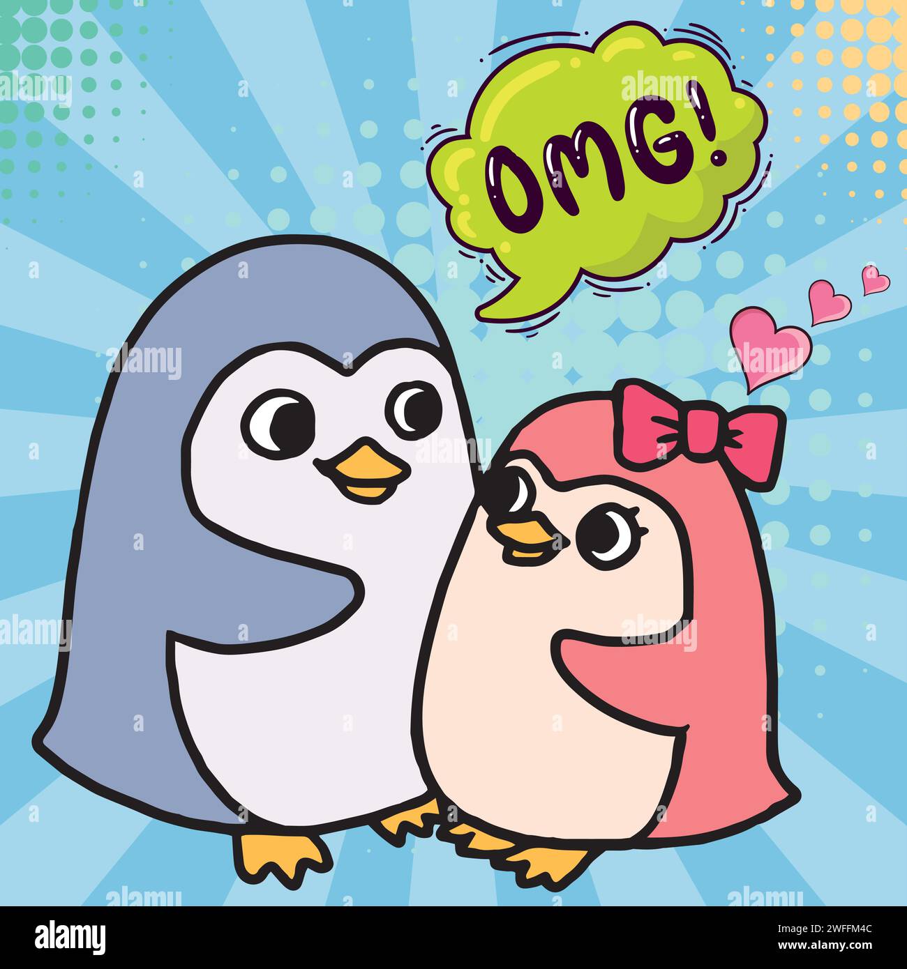 Penguin love pop art style Valentines day pop art Stock Vector Image ...