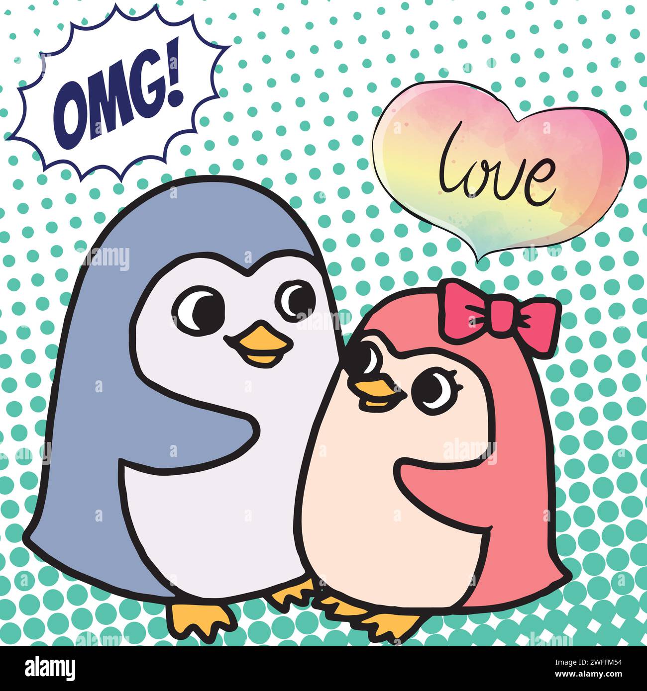 Penguin love pop art style Valentines day pop art Stock Vector Image ...