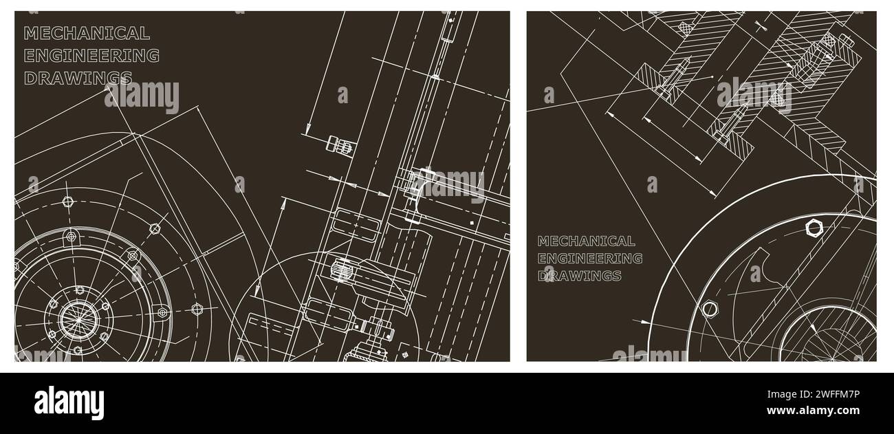 Mechanical engineering drawing. Engineering illustration set. Cover ...
