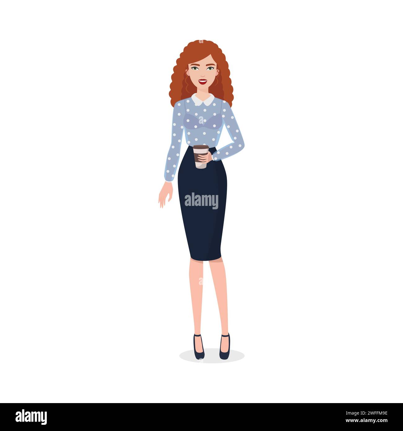Business lady in formal outfit, female character holding coffee cup ...