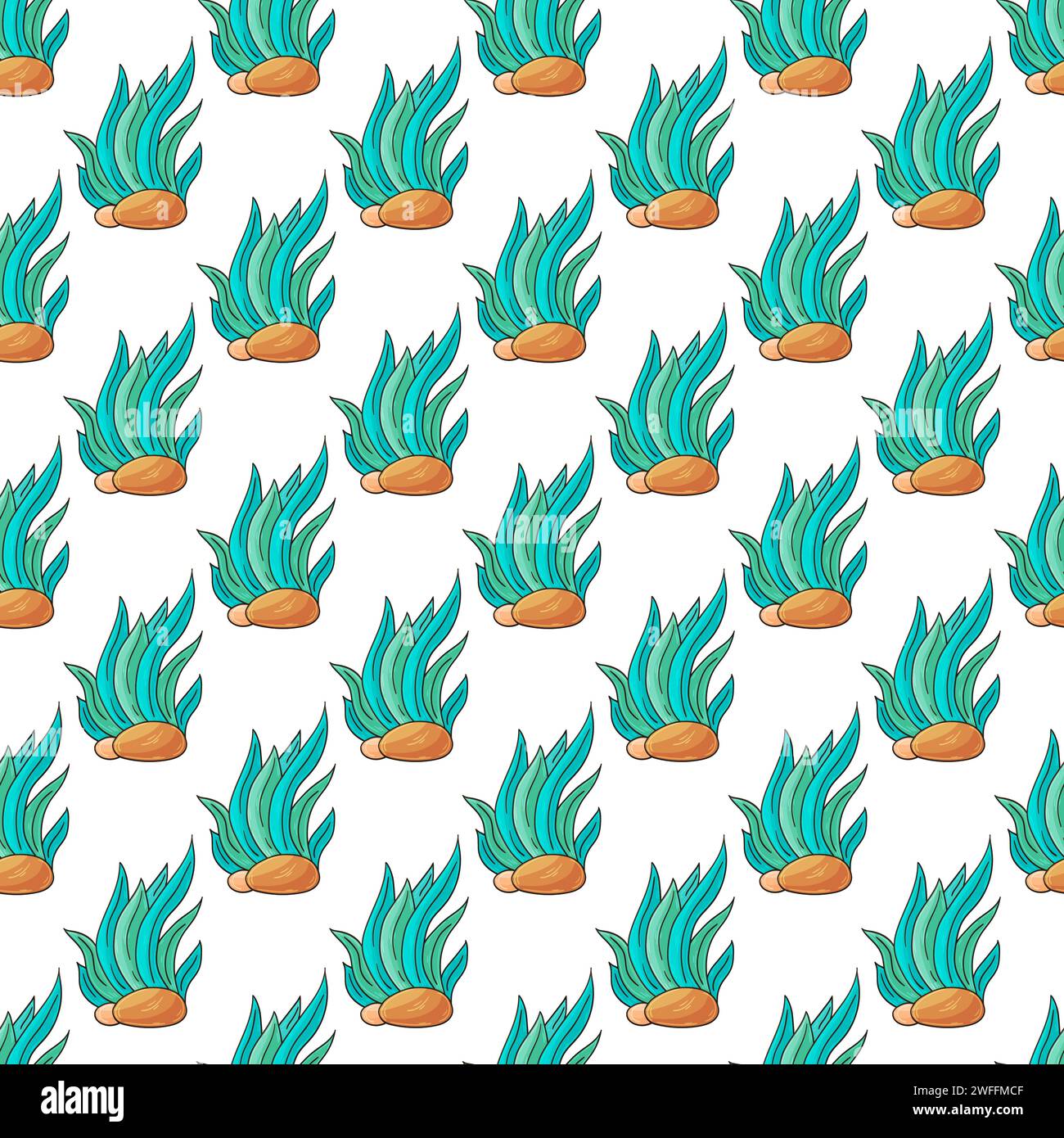 Algae. Creative marine seamless pattern. Pattern in hand draw style ...