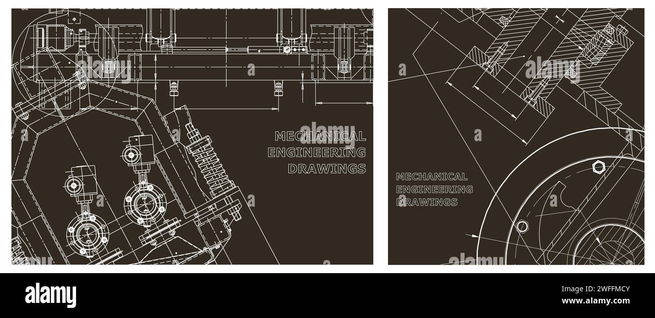 Blueprint. Engineering illustration set. Computer aided design systems ...