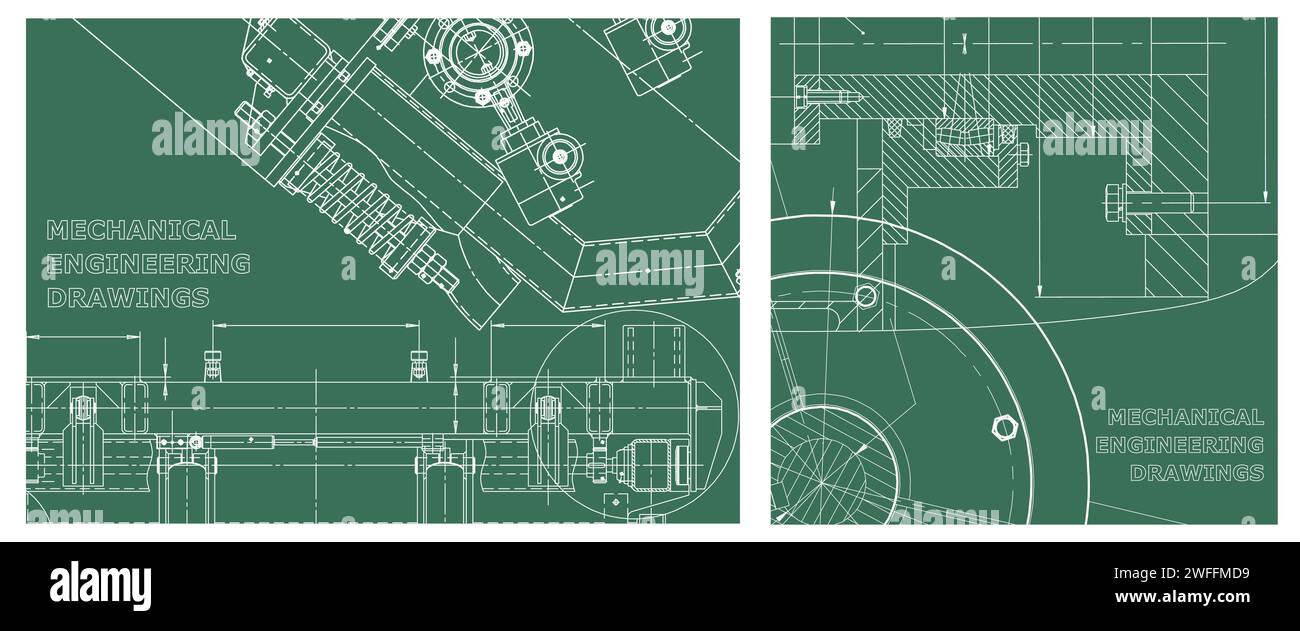Blueprint. Computer aided design systems. Engineering illustration set ...