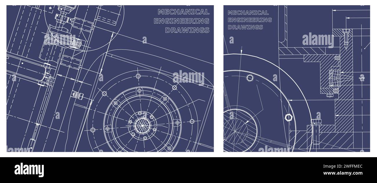 Blueprint. Engineering illustration set. Instrument-making drawings ...