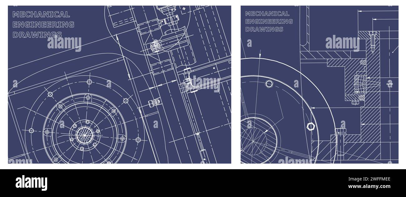 Blueprint. Engineering illustration set. Instrument-making drawings ...