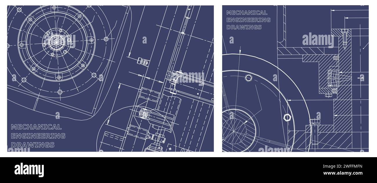 Blueprint. Engineering illustration set. Instrument-making drawings ...