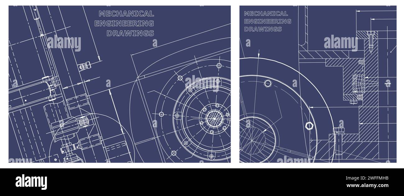Instrument-making drawings. Blueprint. Engineering illustration set ...