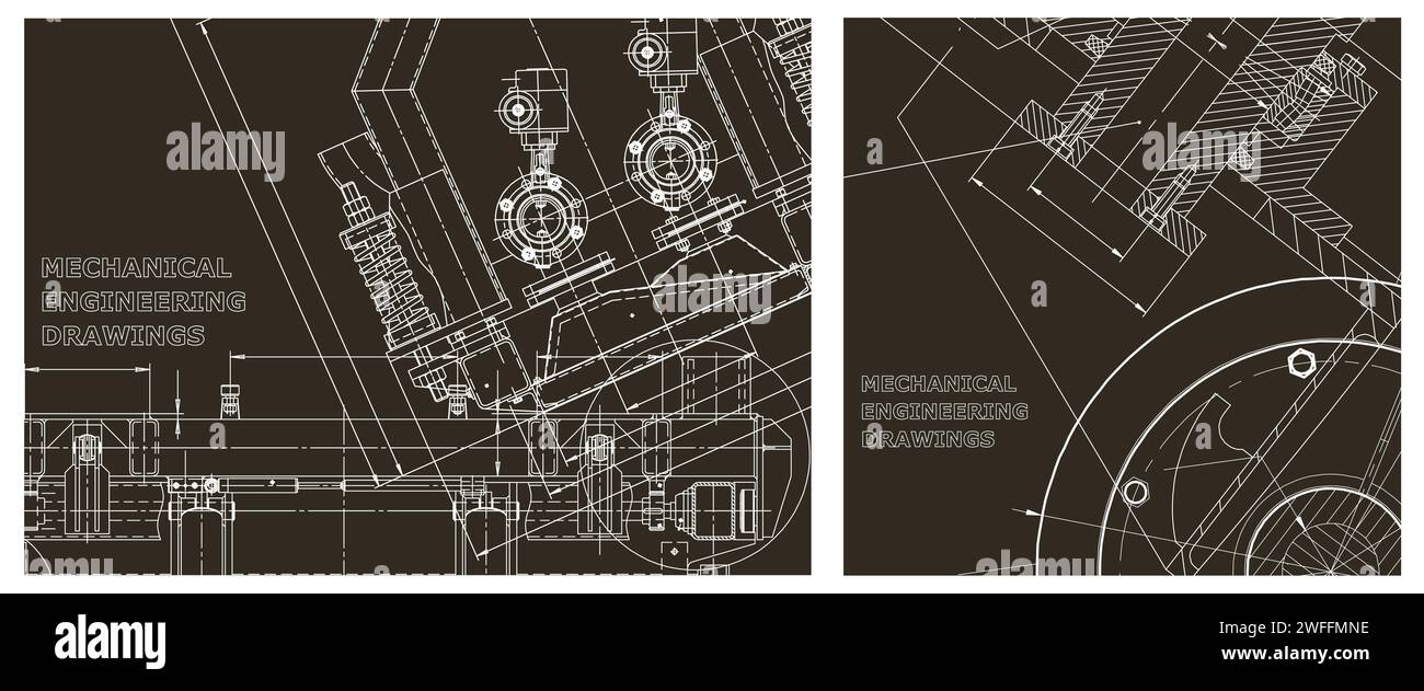 Mechanical engineering drawing. Engineering illustration set. Blueprint ...