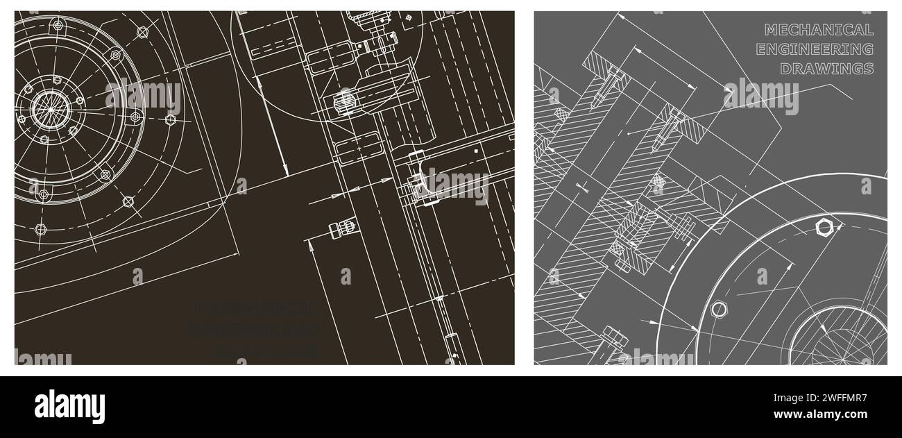 Mechanical engineering drawing. Engineering illustration set. Cover ...