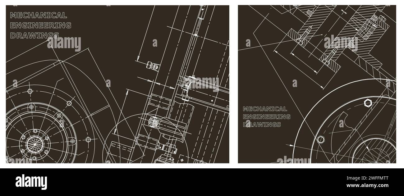 Mechanical engineering drawing. Engineering illustration set. Cover ...