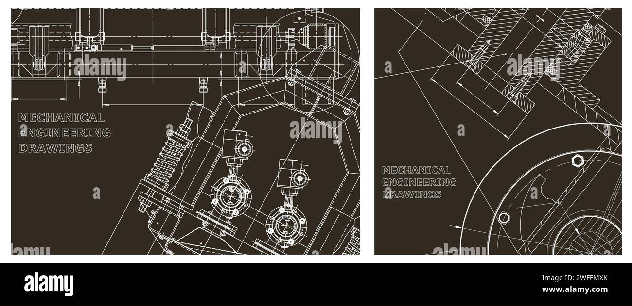 Blueprint. Engineering illustration set. Computer aided design systems ...
