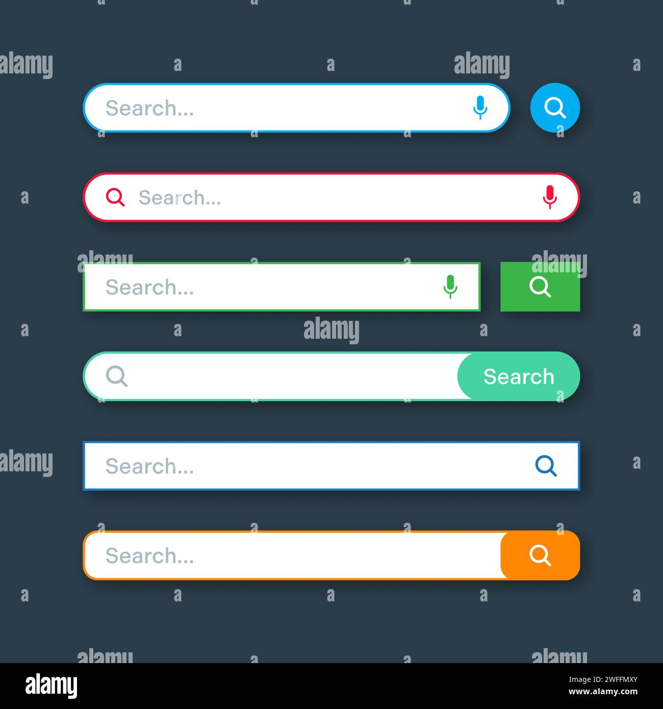 Colorful search bar templates. Internet browser engine with search box ...