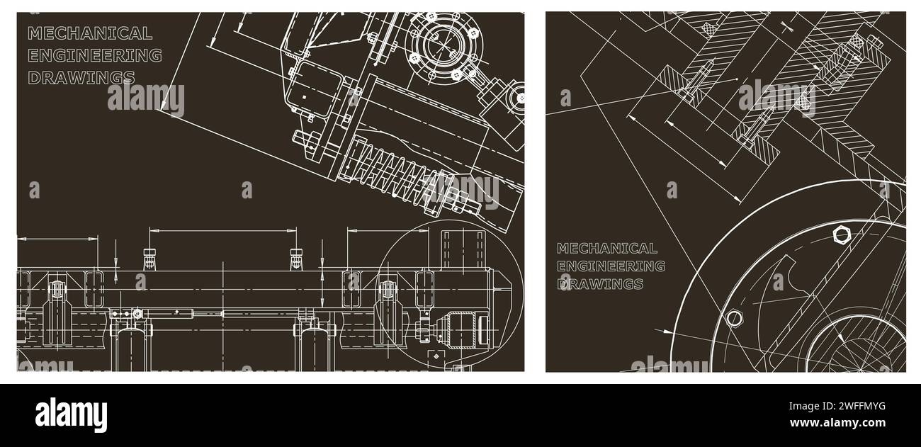 Blueprint. Engineering illustration set. Computer aided design systems ...