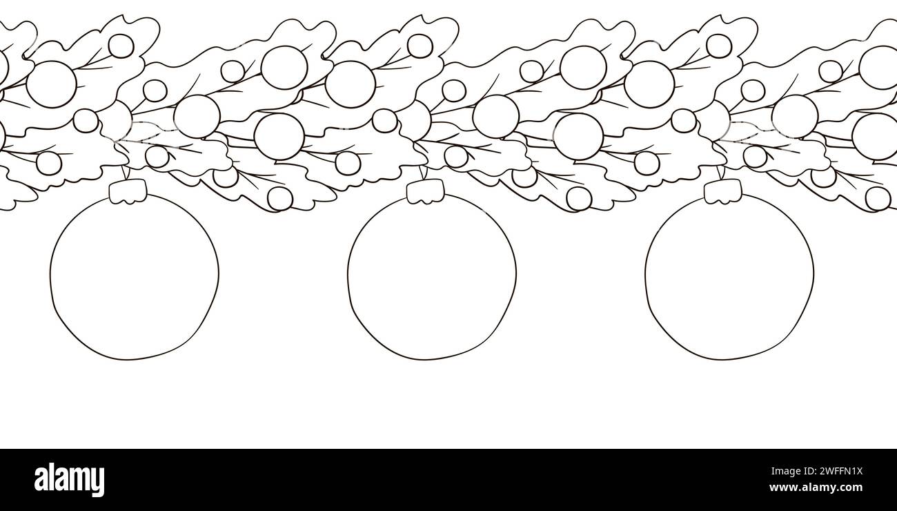 Christmas wreath, pine garland. New Year seamless border. Coloring ...