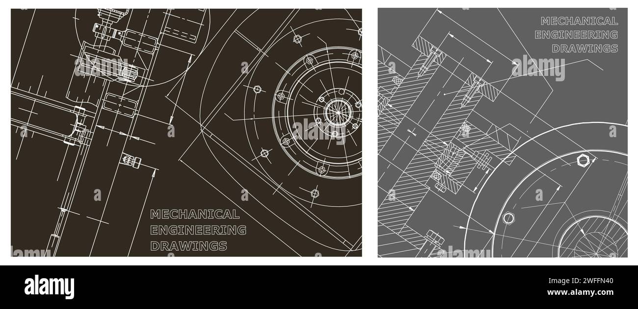 Mechanical engineering drawing. Engineering illustration set. Cover ...