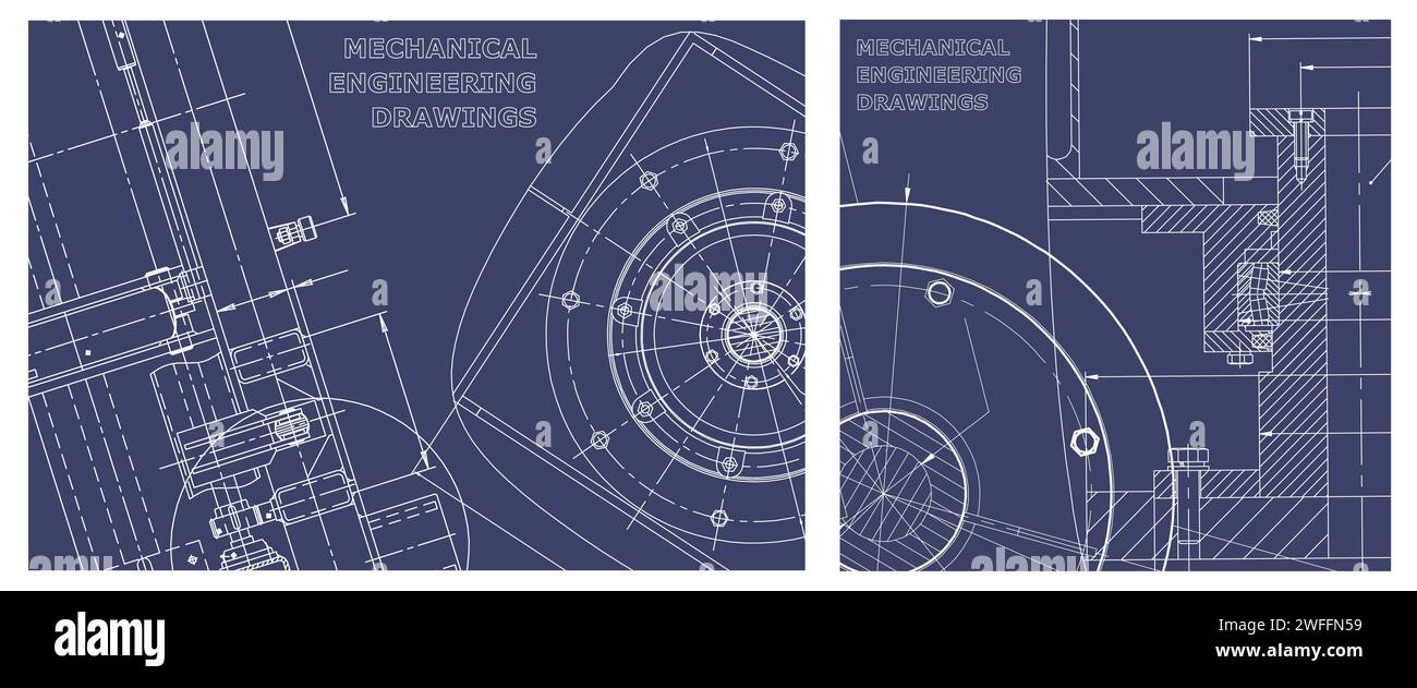 Blueprint. Engineering illustration set. Instrument-making drawings ...