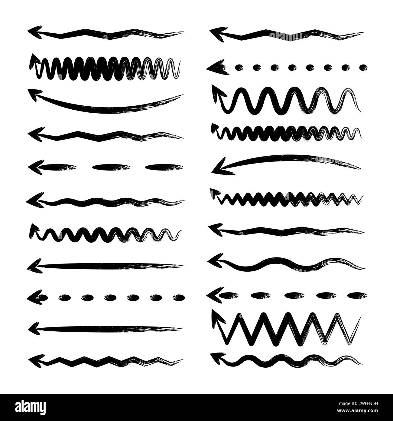 Grunge hand drawn arrows, highlighter lines. Marker stroke, brush pen ...