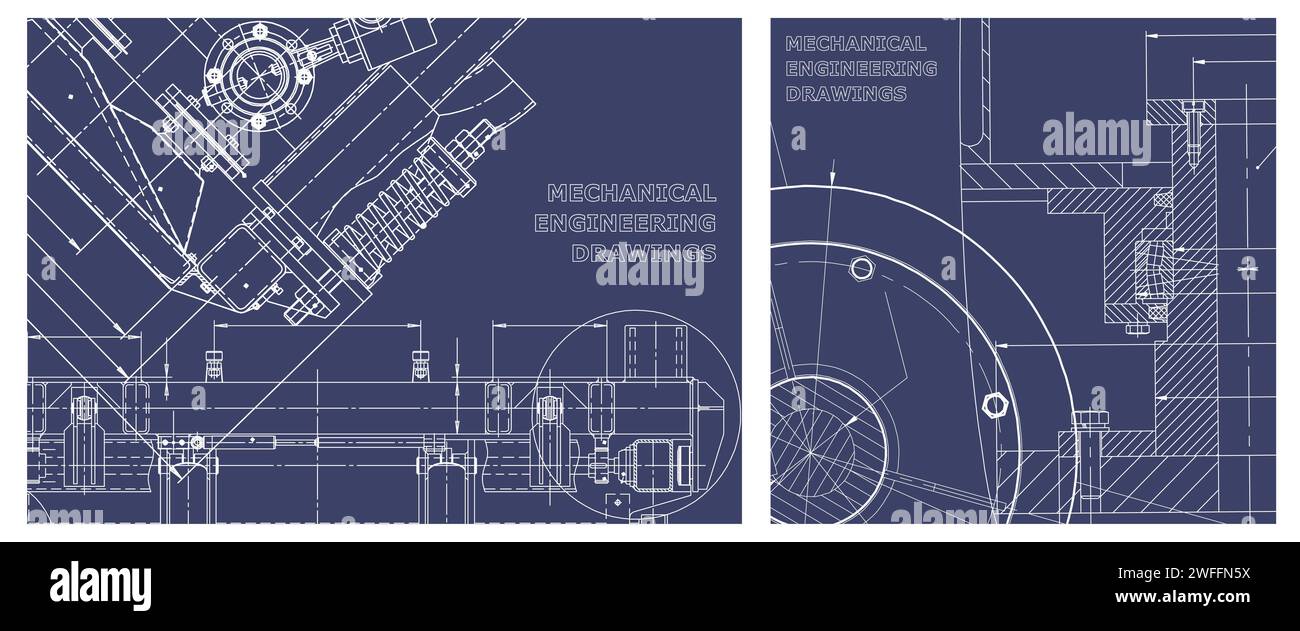 Computer aided design systems. Engineering illustration set. Technical ...