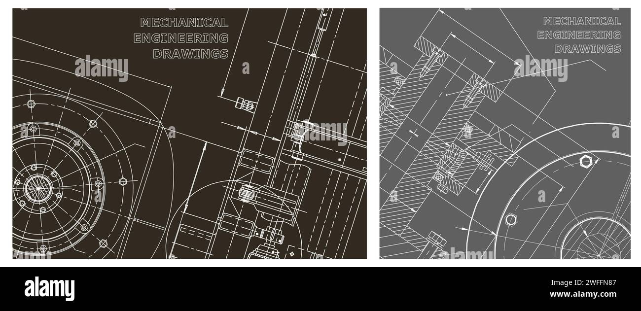 Mechanical engineering drawing. Engineering illustration set. Cover ...