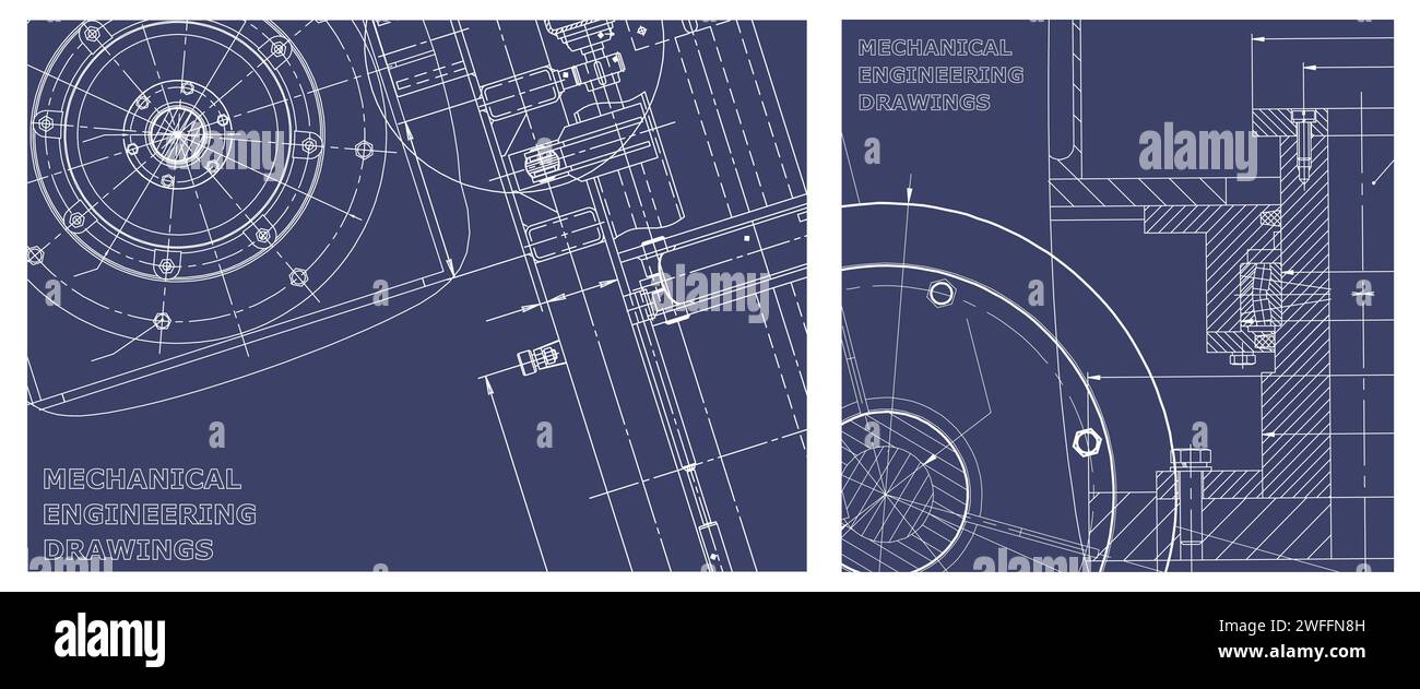 Instrument-making drawings. Blueprint. Engineering illustration set ...
