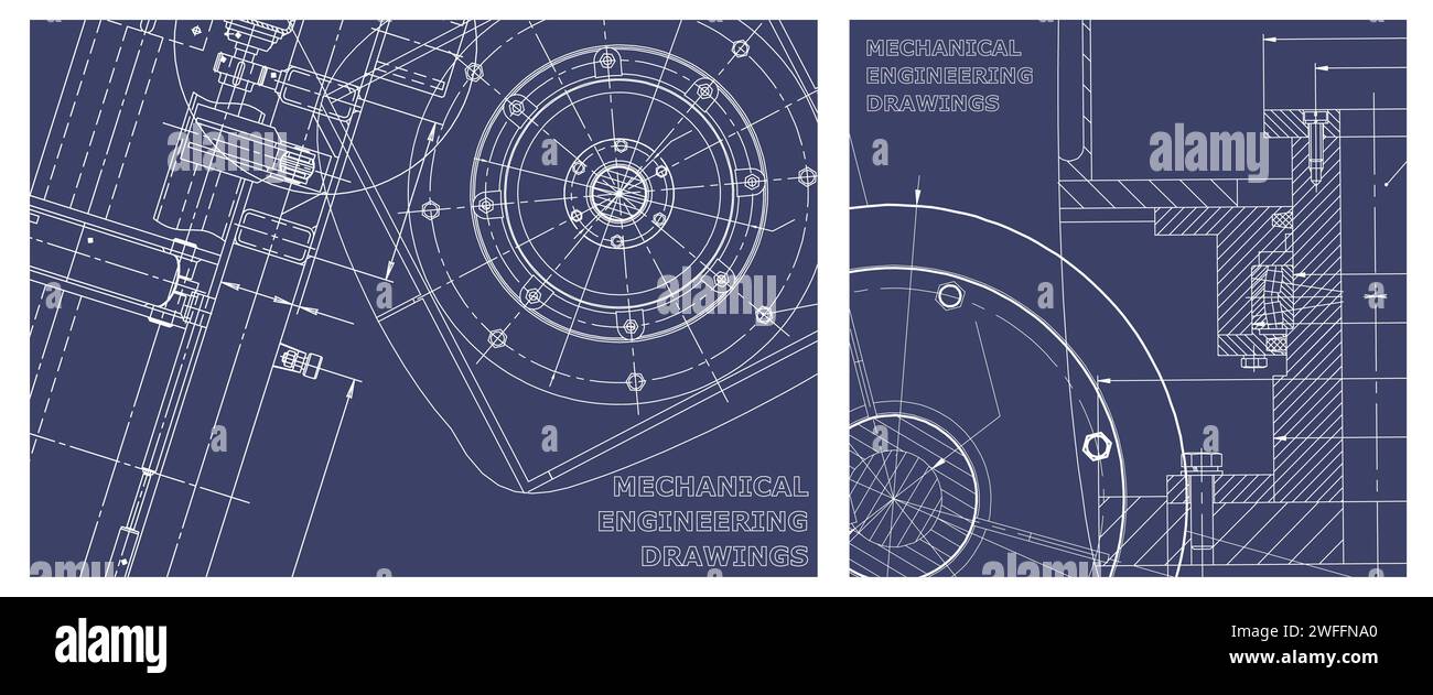 Instrument-making drawings. Blueprint. Engineering illustration set ...